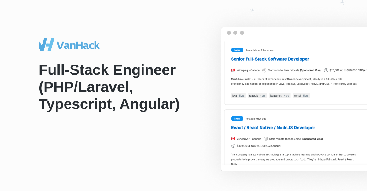 Full-Stack Engineer (PHP/Laravel, Typescript, Angular) - VanHack
